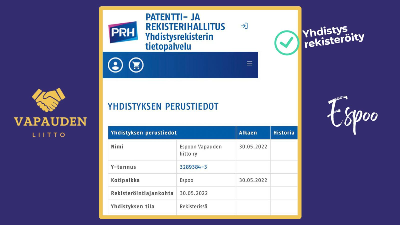 Espoon Vapauden Liitto ry on nyt rekisteröity!