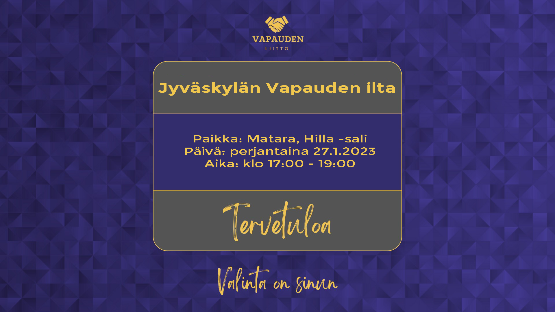 Vapauden ilta -Jyväskylä perjantaina 27.1.2023 | Vapauden liitto r.p.