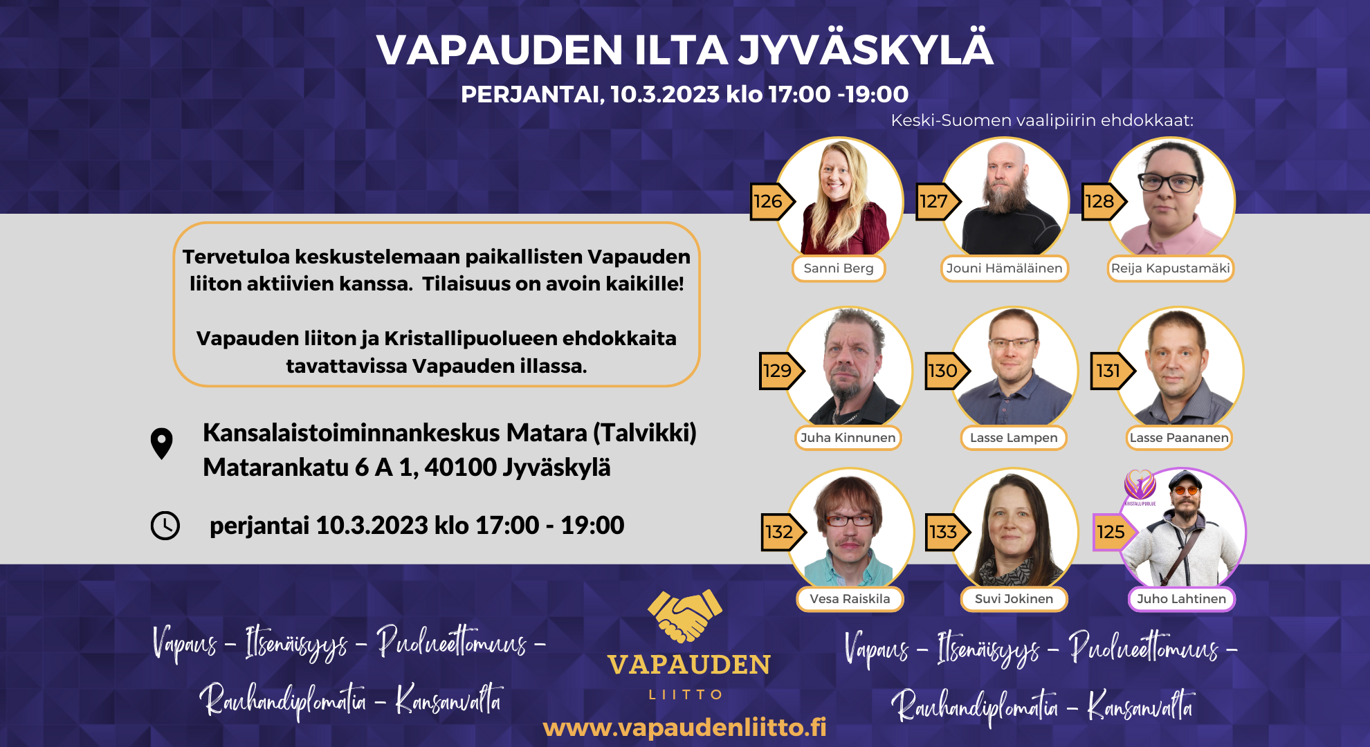 Vapauden ilta -Jyväskylä perjantaina 10.3.2023 | Vapauden liitto r.p.