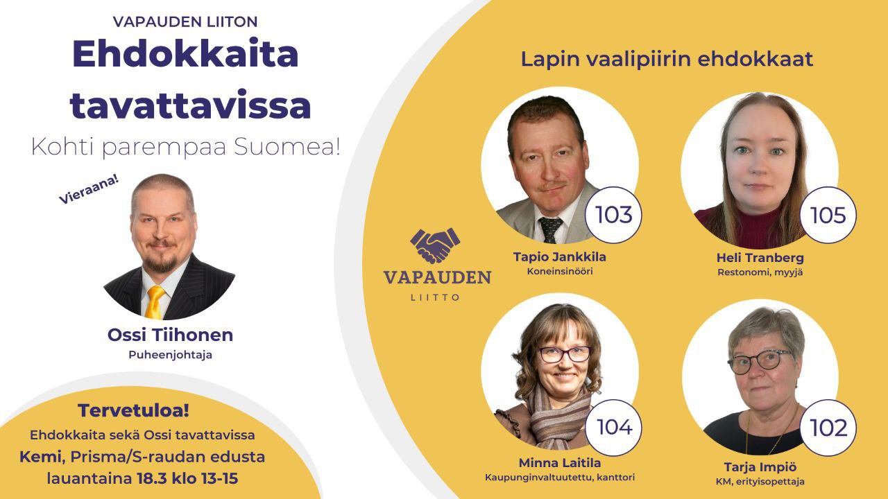 Lapin vaalipiirin ehdokkaita tavattavissa 18.3. klo 13-15 - Kemi ...