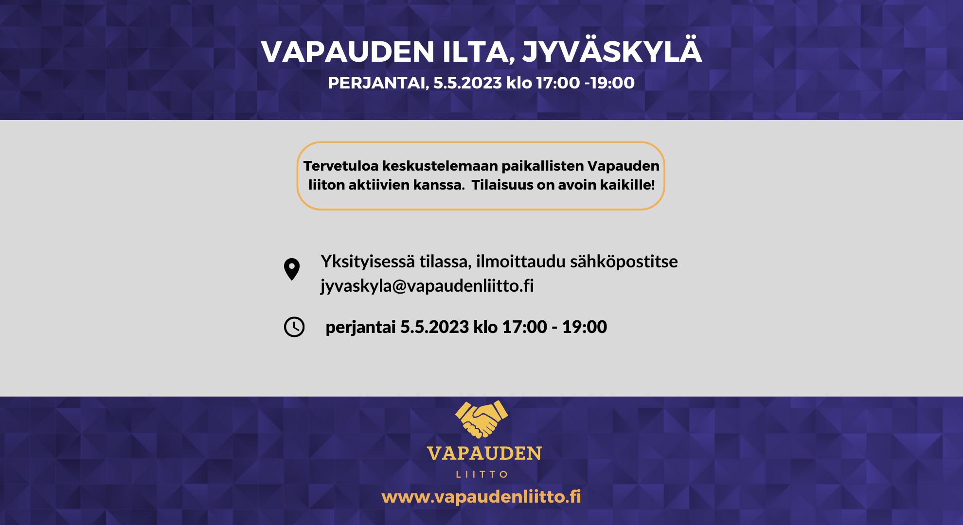 Vapauden ilta -Jyväskylä perjantaina 5.5.2023 | Vapauden liitto r.p.